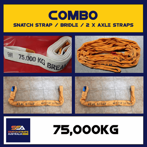 SSA 15 METER 75000kg SNATCH STRAP/AXLE/BRIDLE COMBO INCL SHACKLES ...
