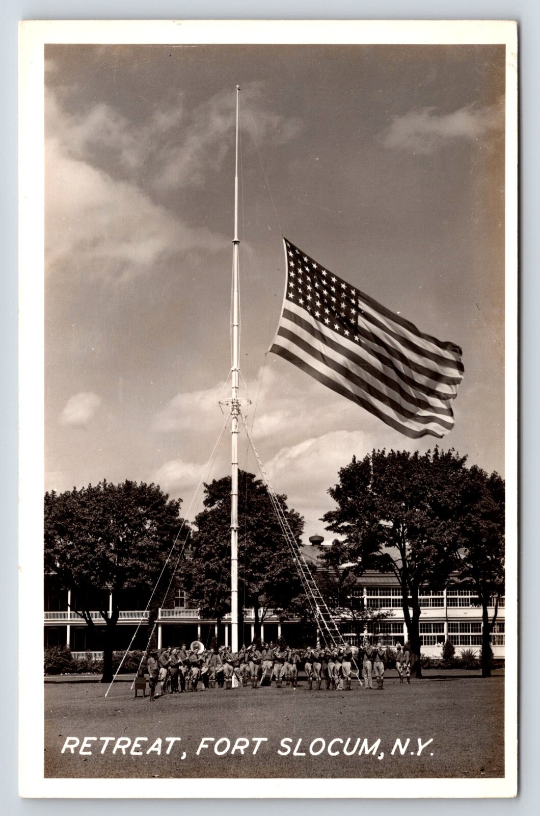Postcard Fort Slocum Davids’ Island, New York RPPC Retreat Flag At Half ...