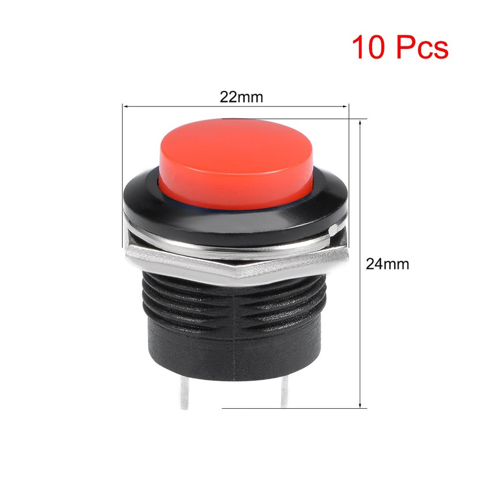 10pcs,16mm Red Momentary Push Button Switch Round Button R13-507 SPST 1 ...