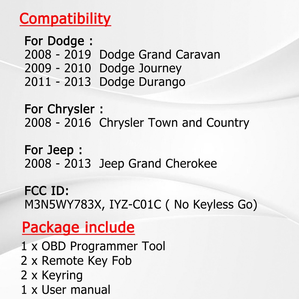 2 Remote Key Fob + Programmer Tool For Dodge Jeep Chrysler M3N5WY783X ...