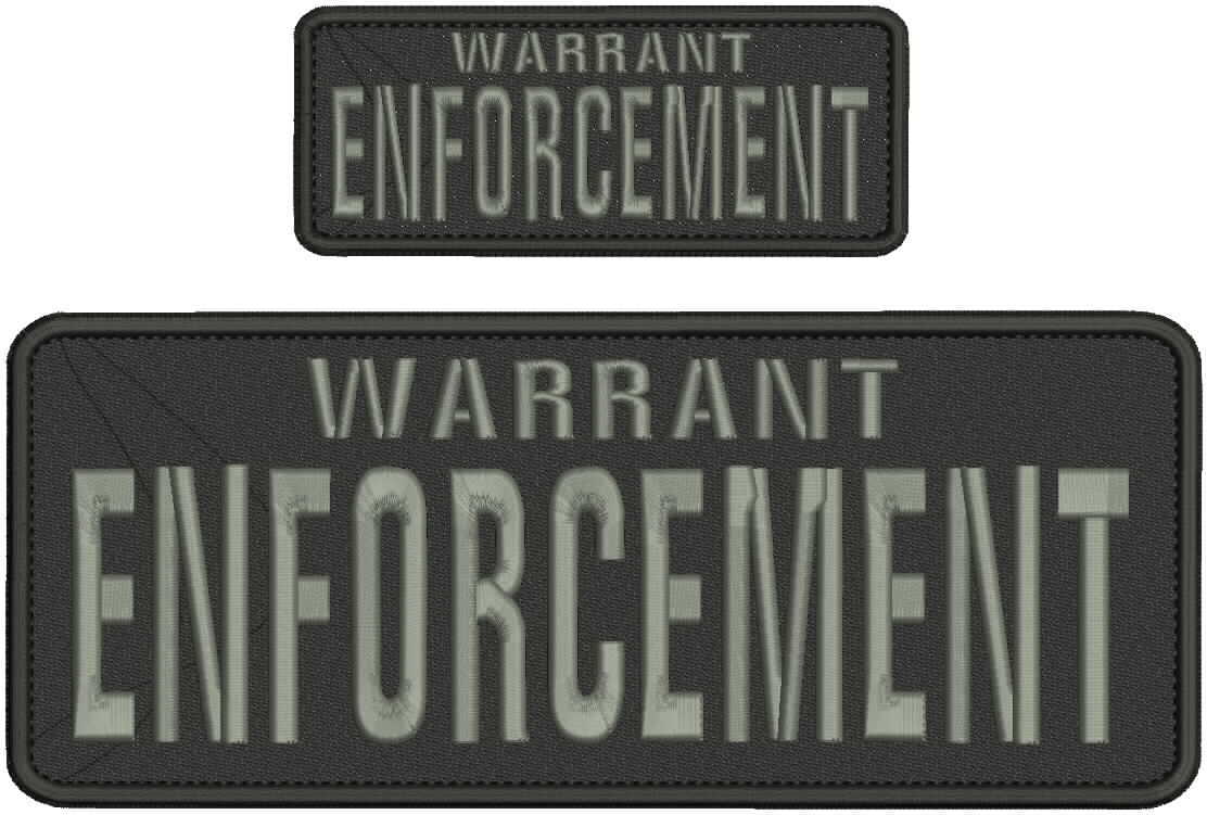 WARRANT ENFORCEMENT embroidery patches 4x10 and 2x5 hook on back grey ...