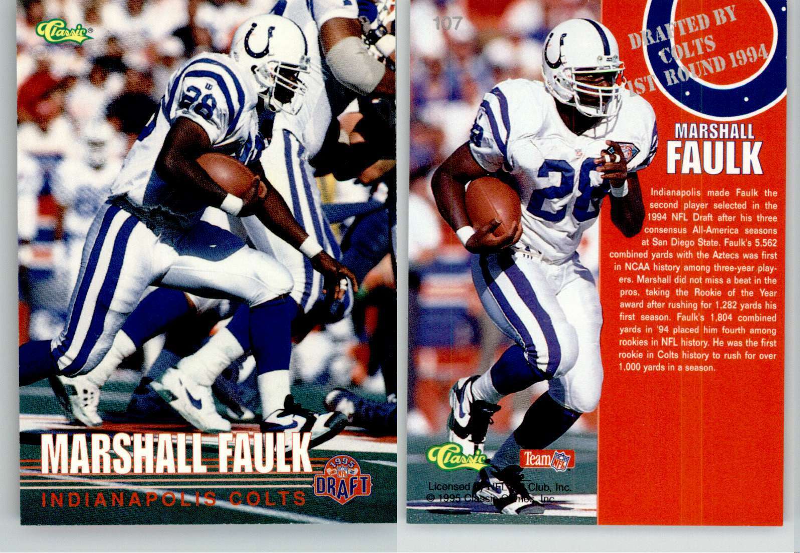 1995 Classic NFL Draft - #107 Marshall Faulk for sale online | eBay