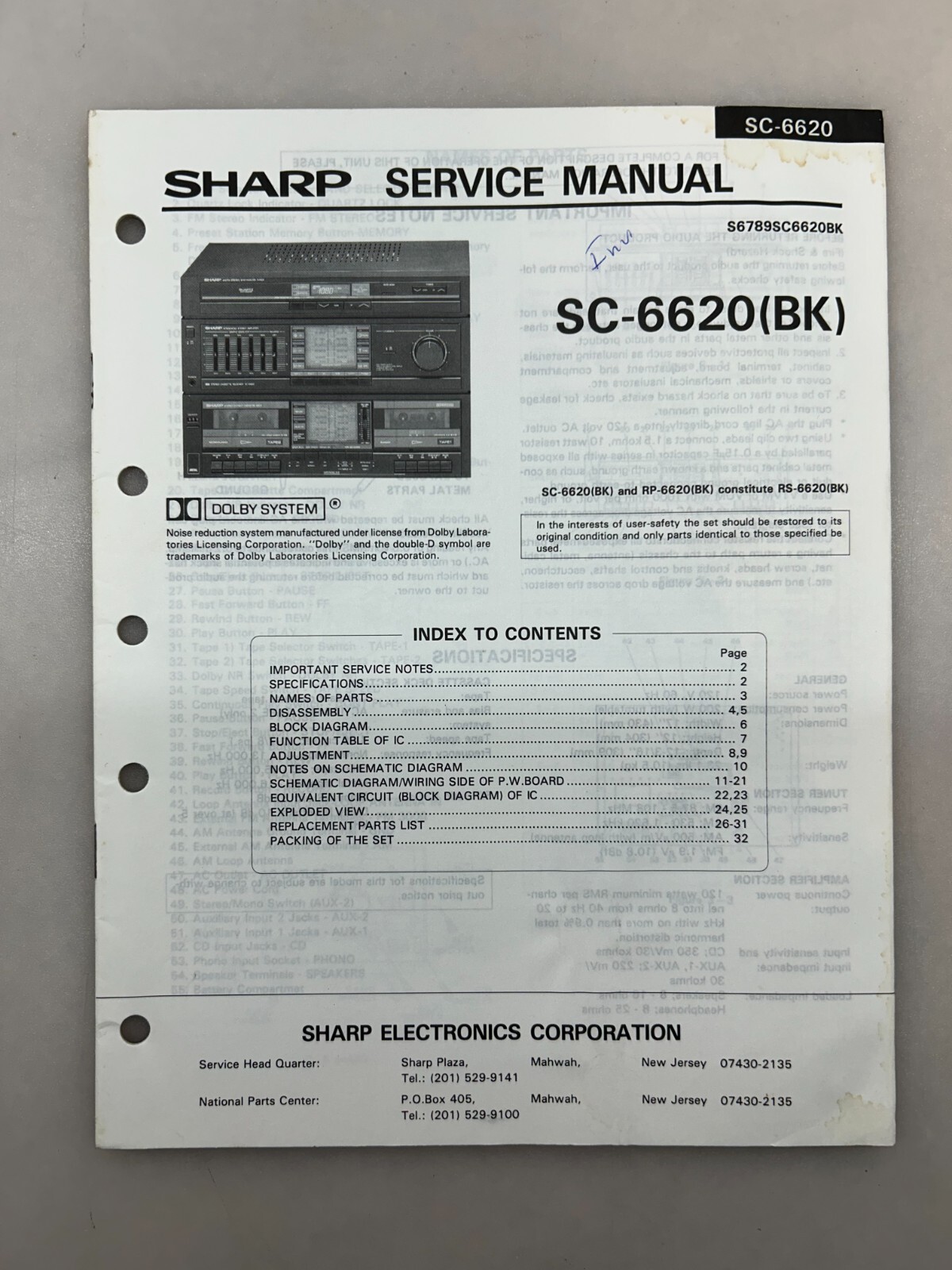 Sharp SC-6620 Original Service Manual Free Shipping | eBay