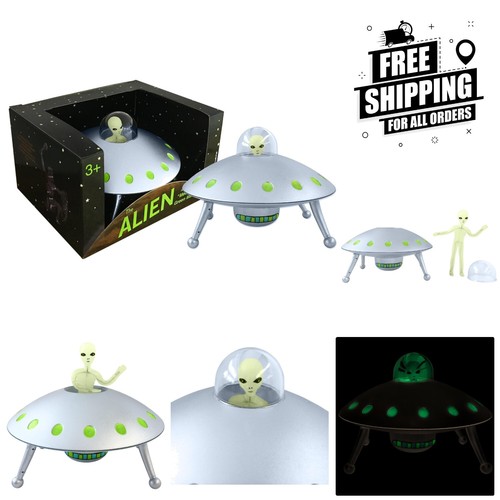 Bendable Alien Action Figure with UFO Spaceship - Fun Glow-in-the-Dark ...