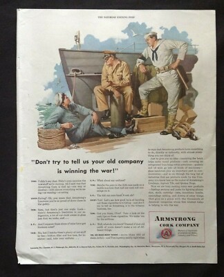 1944 WWII Magazine Print Ad ~ Armstrong Cork Ad ~ US Navy Sailors ...