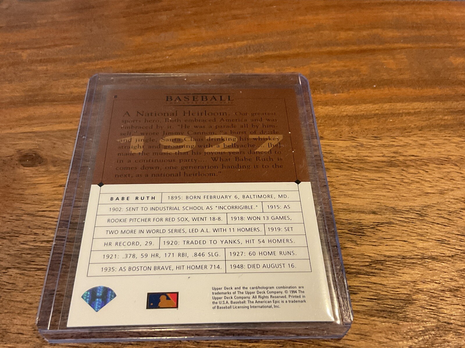 Babe Ruth 1994 Upper Deck GM Card #8 Ken Burns The American Epic MINT ...