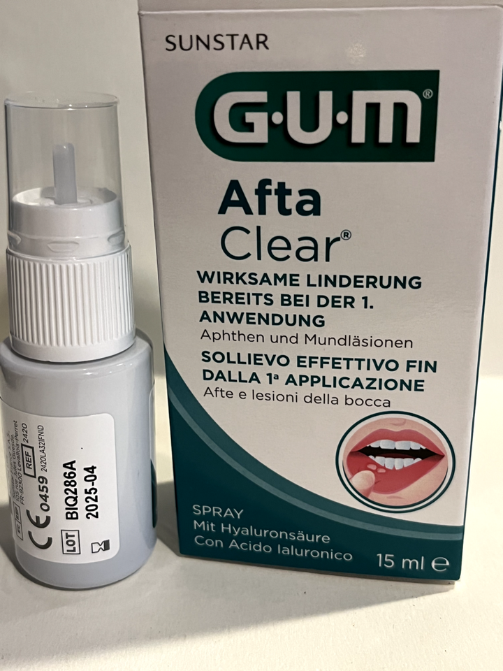 Sunstar GUM AftaClear Clear SPRAY Oral Sore Mouth Ulcers Lesions Afta ...