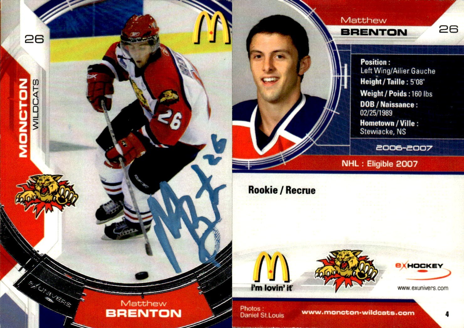 MATTHEW BRENTON SIGNED 2006-07 MONCTON WILDCATS #4 ON-CARD AUTO | eBay