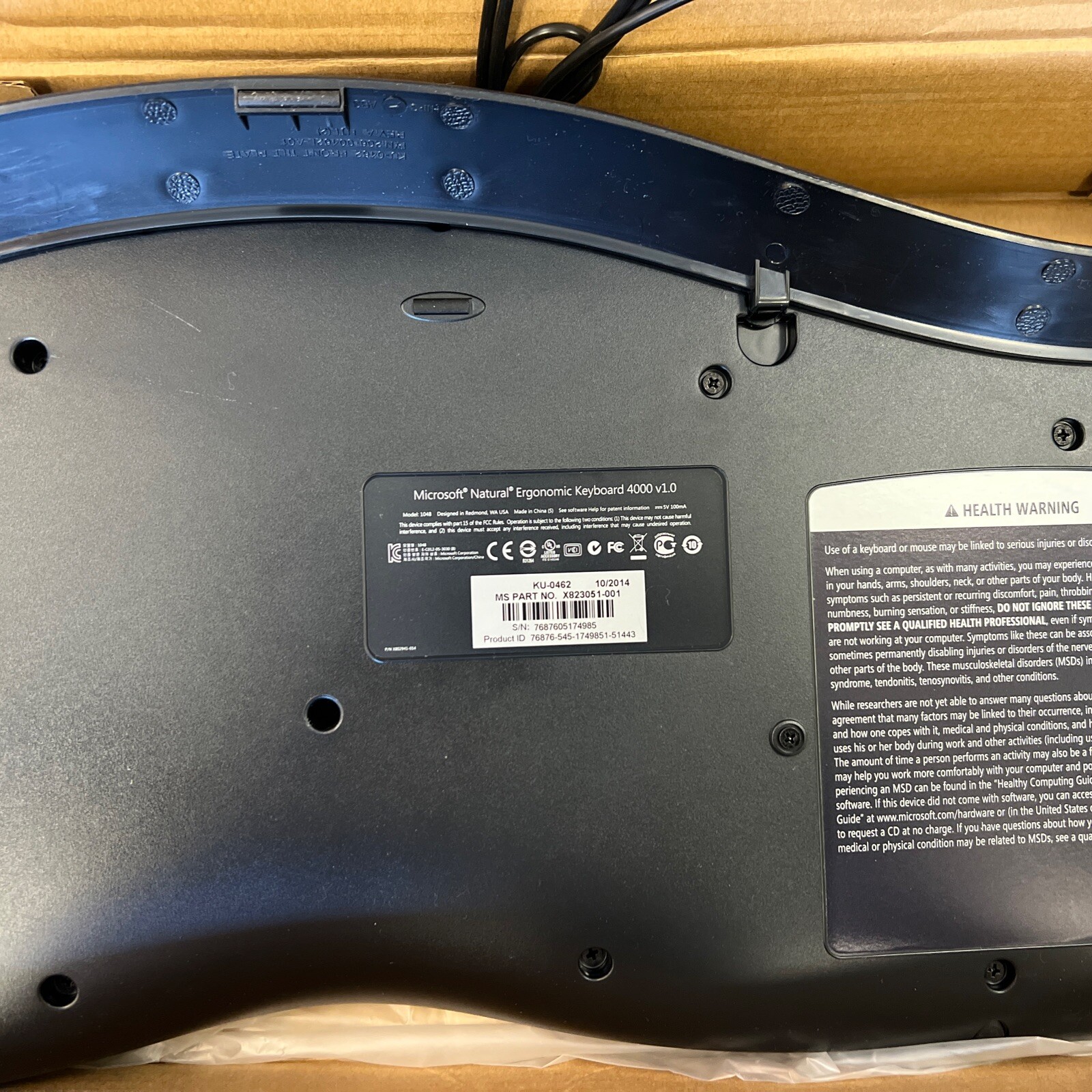 Microsoft Natural Ergonomic Curved Wired Keyboard 4000 v1.0 Model 1048 ...