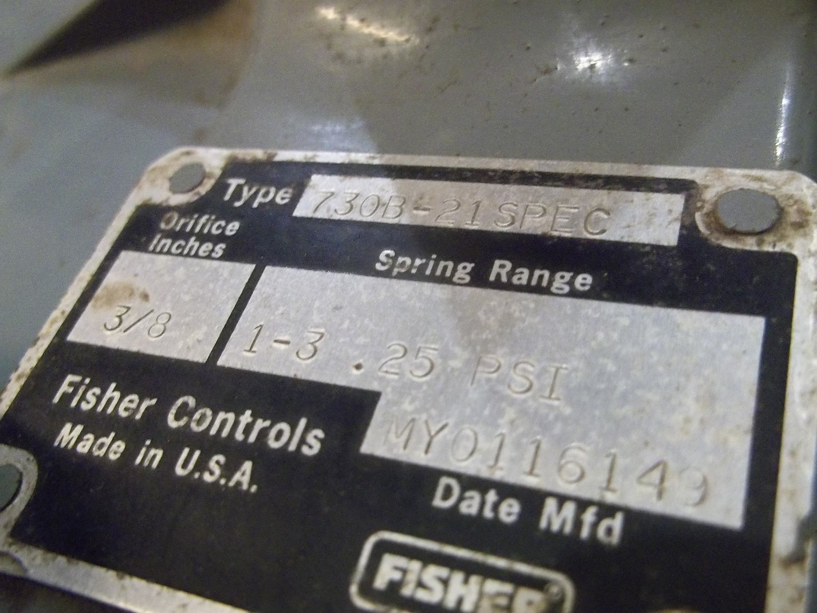 FISHER GOVERNOR GAS REGULATOR 3/8" 730B-21SPEC SPRING RANGE 1-3 .25 PSI ...