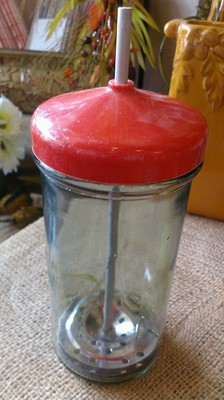 VTG Retro Speed E Whipper Hand Mixer Thick Embossed Glass Red Top Metal ...