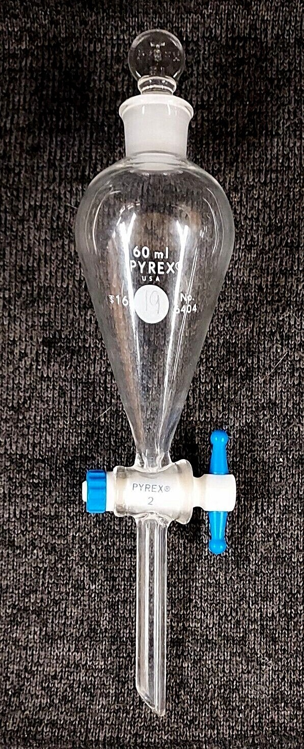 PYREX 6404-60 Glass 60mL Squibb Separatory Funnel, w/ Stopcock ...
