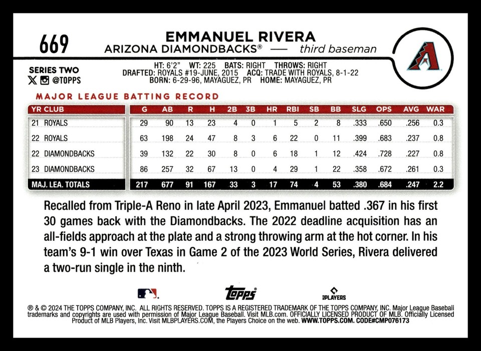 2024 Topps ASG All-Star Game Foil #669 Emmanuel Rivera Arizona ...