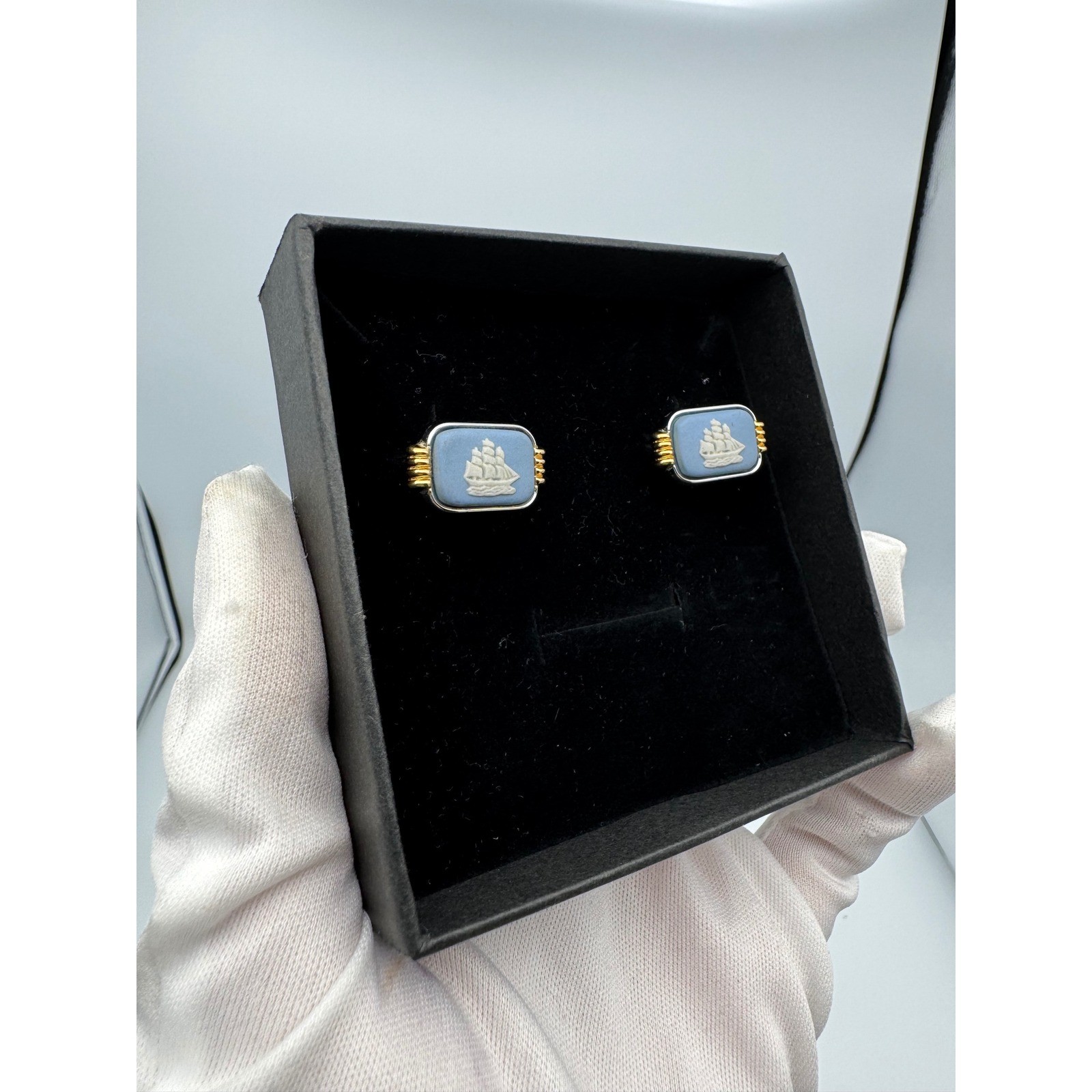 Wedgwood Nautical Ship Cufflinks Blue Gold Tone Forma… - Gem