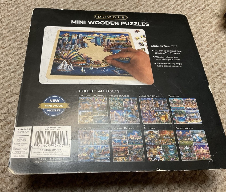 Dowdle 4-Pack Mini Wooden Puzzles 250 pieces each & Tray, WORLD CITIES ...