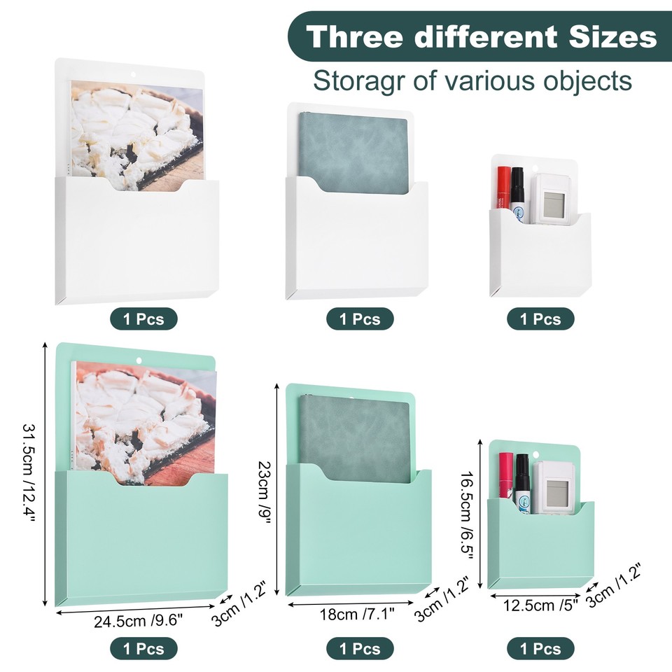 6 Pack Magnetic File Holder, Magnetic Wall File Organizer White/Green ...