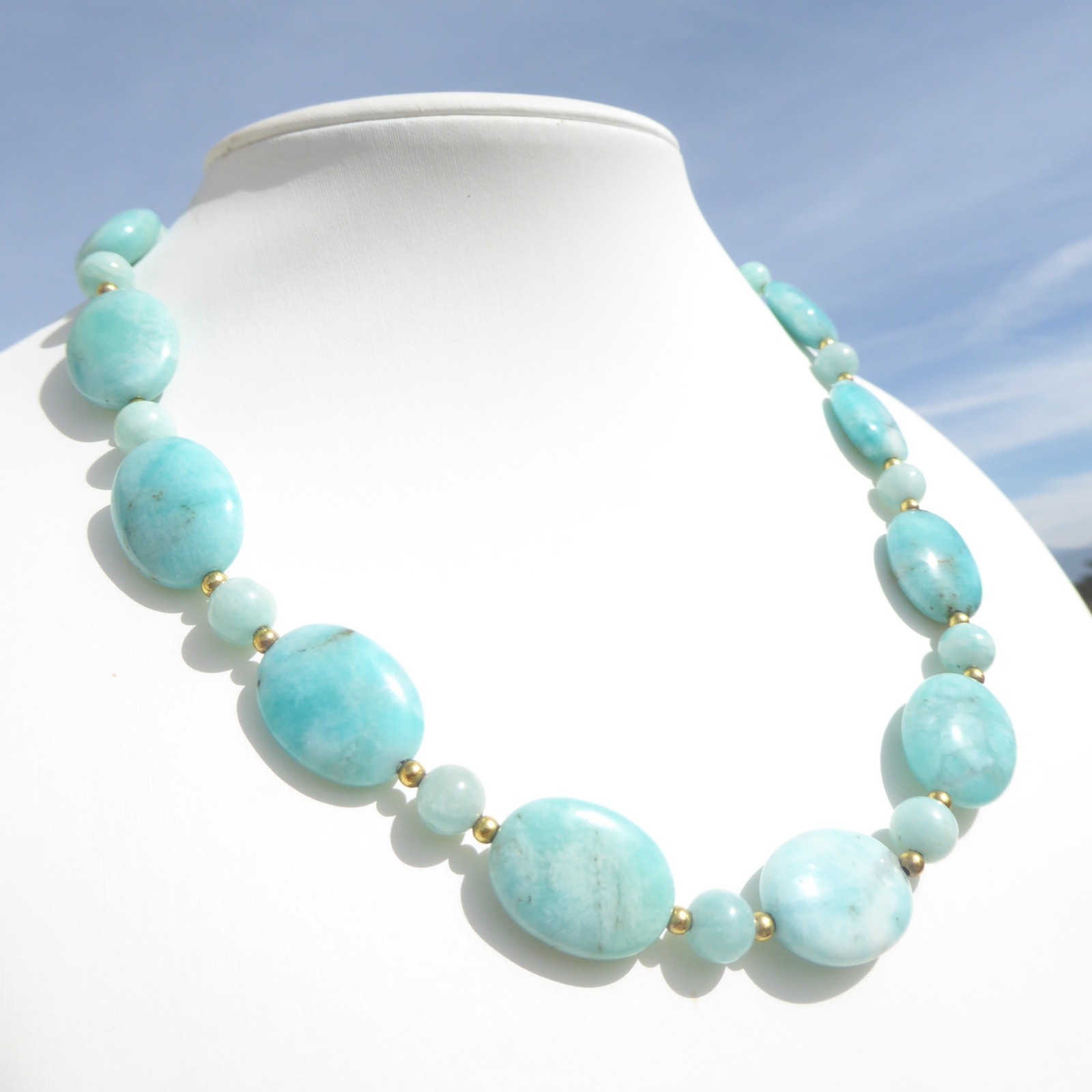 AMAZING Signed STAUER LARIMAR GOLD TONE NECKLACE SIGNED 18" ADJUSTABLE ...