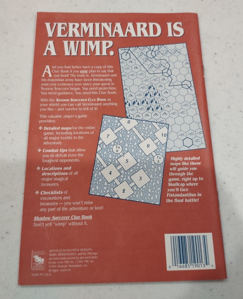 SSI TSR AD&D Advanced Dungeons and Dragons Shadow Sorcerer Clue Book ...