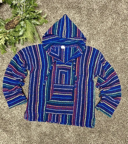 Baja Hoodie Mexican Hippie Vintage style Pullover Surf Drug Rug Rainbow ...