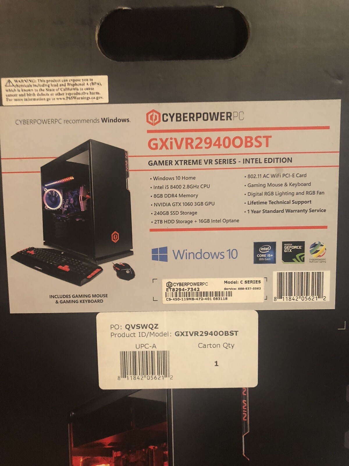 CyberPower GXIVR2940OBST Intel Core i5 NVIDIA GeForce GTX 1060 8GB ...