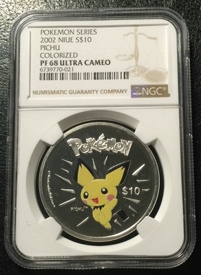 2002 Niue $10 Pokemon Silver Colorized Proof coin NGC PF68UC PICHU | eBay