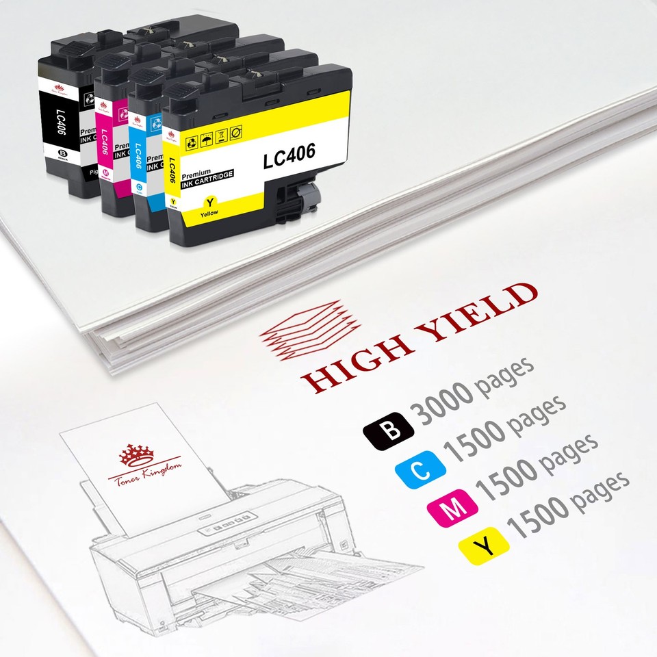 4 Pack Compatible LC 406 LC-406 Extra Capacity Ink Cartridge for ...