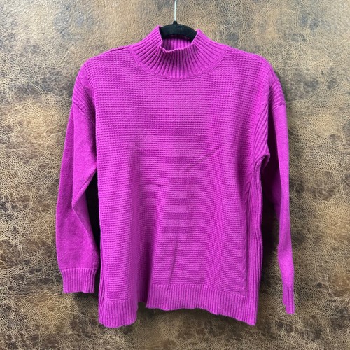 Talbots Medium Petite MP Wool Blend Raspberry Pink Mock Neck Cable ...