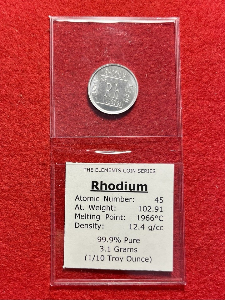 1/10 Oz Troy Ounce Rhodium Coin .999 Fine METALLIUM THE ELEMENTS 3.1 ...