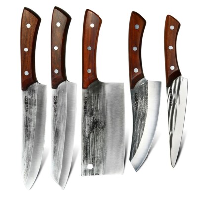 Seido Knives 5-Piece Caveman Butcher Knife Set Heavy Duty Meat Slicer ...