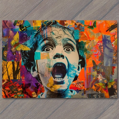 Postcard Child Beautiful Anxiety Collage Mosaic Strange Weird Layered ...