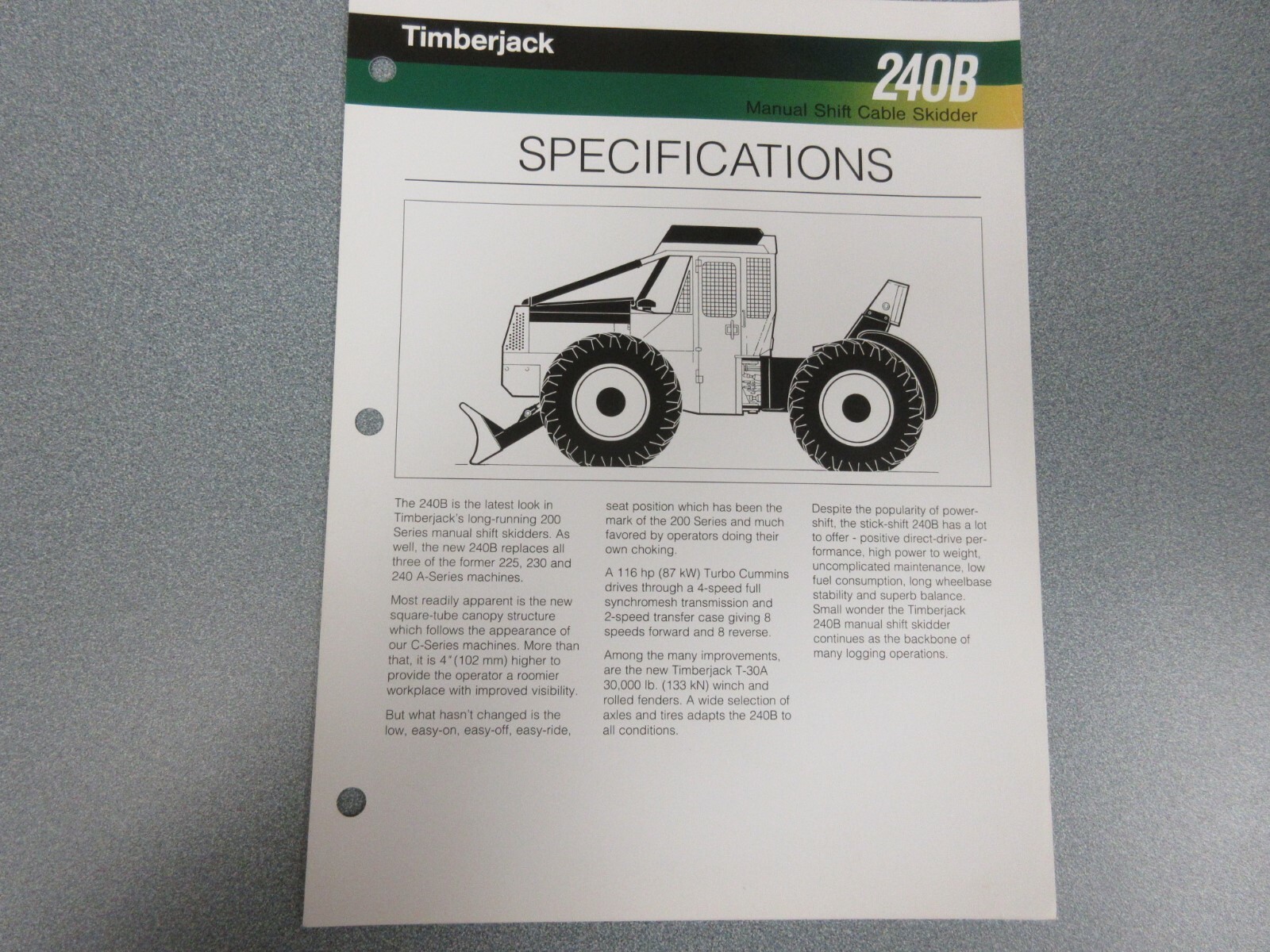 Timberjack 240B Cable Skidder Sales Sheet 2 Pages | eBay