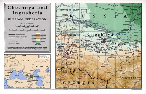 24" x 36" 1995 Map Of Chechnya & Ingushetia Russian Federation on ...