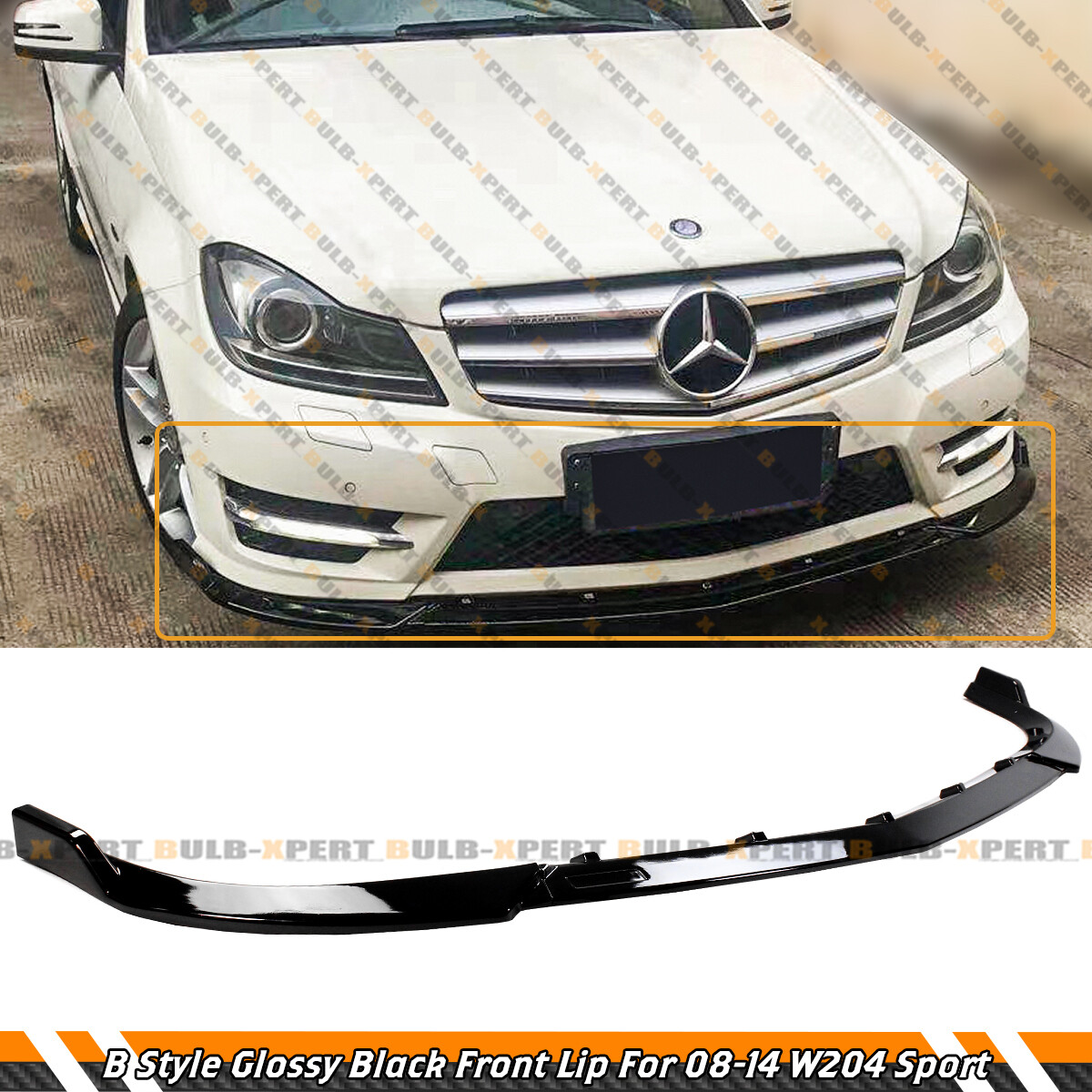 GLOSS BLACK FRONT BUMPER LIP FOR 2008-14 MERCEDES BENZ C250 C300 W204 ...
