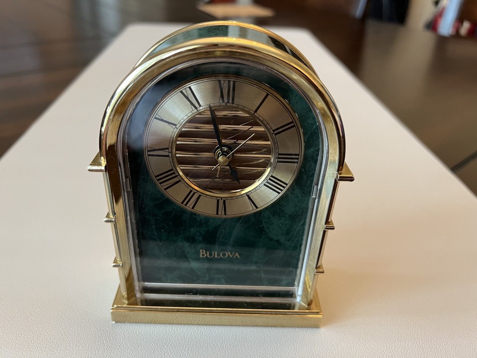 BULOVA Archtop Jutebox Green Jade Mantle Shelf Desk Alarm Clock ...