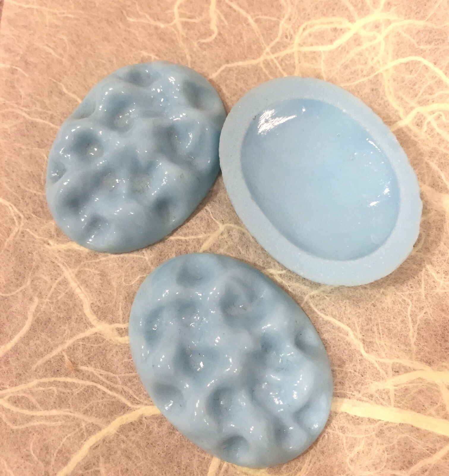 N144 Vintage 40x30mm lt. turquoise bumpy glass cabochons, concave back ...