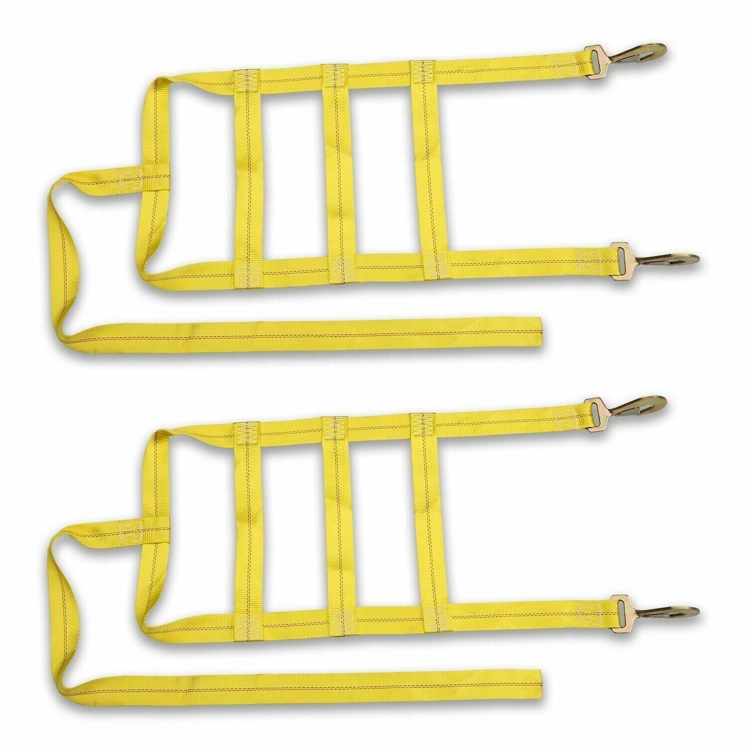 Set of 2 Yellow Car Dolly Wheel Net Tire Basket Tow Strap Snap Hook ...