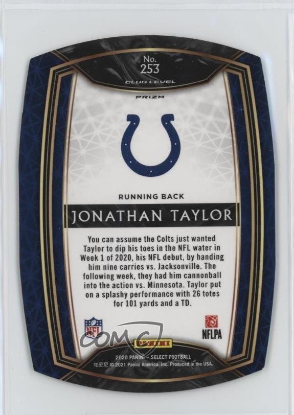 2020 Panini Select Club Level Neon Green Prizm Die-Cut Jonathan Taylor ...