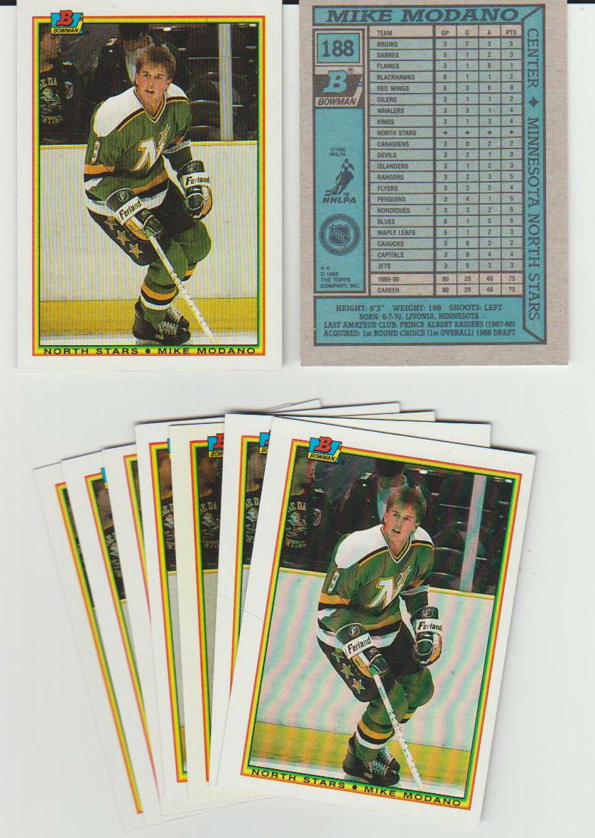 Mike Modano RC rookie card, 1990-91 Bowman #188, Minnesota North Stars ...