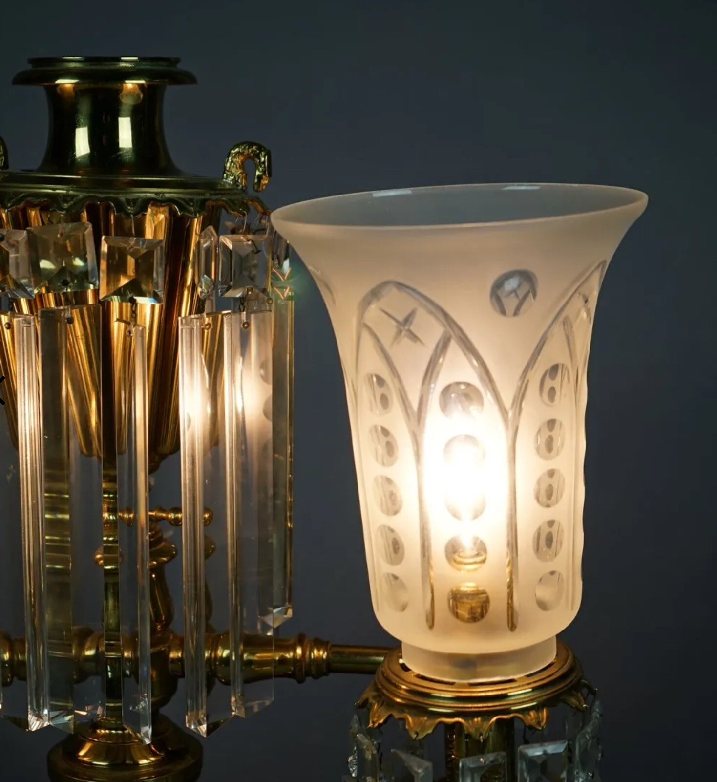 Antique Victorian Double Argand or Astral Table Lamp w Engraved Shades ...