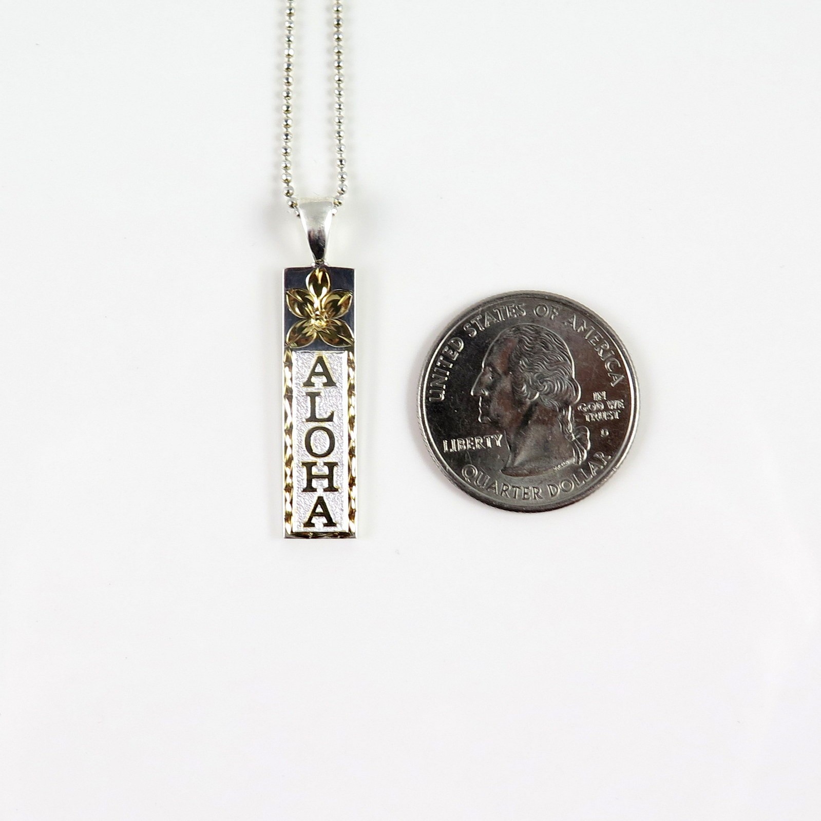 Hawaiian Jewelry 925K Sterling Silver Aloha Vertical Pendant Necklace ...
