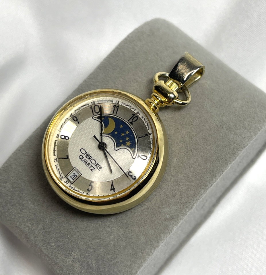 Cherokee Quartz Date Watch Necklace or Pin Brooch Gold-tone WORKS - New ...