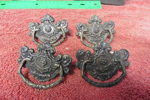 4 Vintage Drawer door cabinet pulls Handles metal floral victorian ...