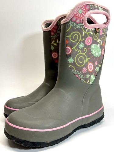 Bogs Kids Winter Boots Floral Waterproof Insulated Gray Pink Size 2 | eBay