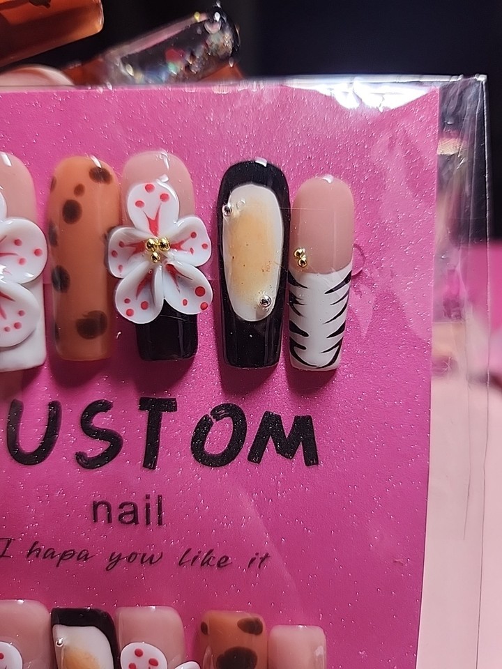 Press On Nails Handmade Medium Square Brown and black color | eBay