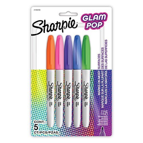 Sharpie Glam Pop Permanent Marker Fine Point 5/Pk Ast Colors Arts ...
