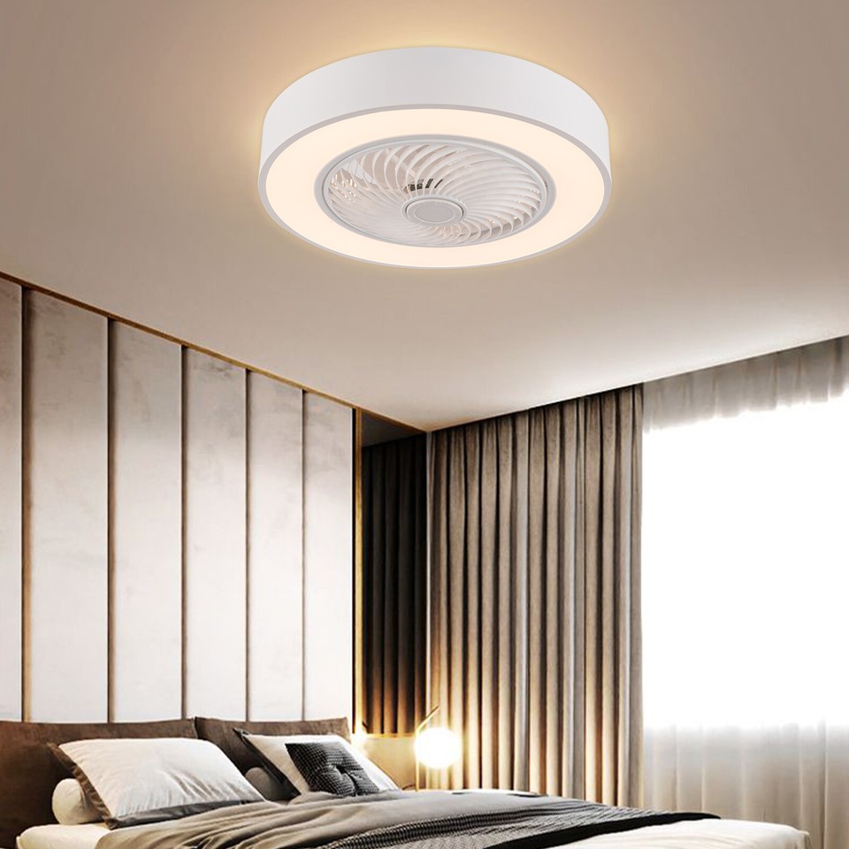 22'' Modern LED Ceiling Fan Light Flush Mount Dimmable Chandelier Lamp ...