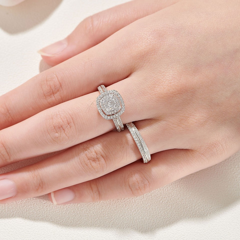 Sterling Silver Ring Sets for Women Bridal Set Wedding Ring Set Cubic ...