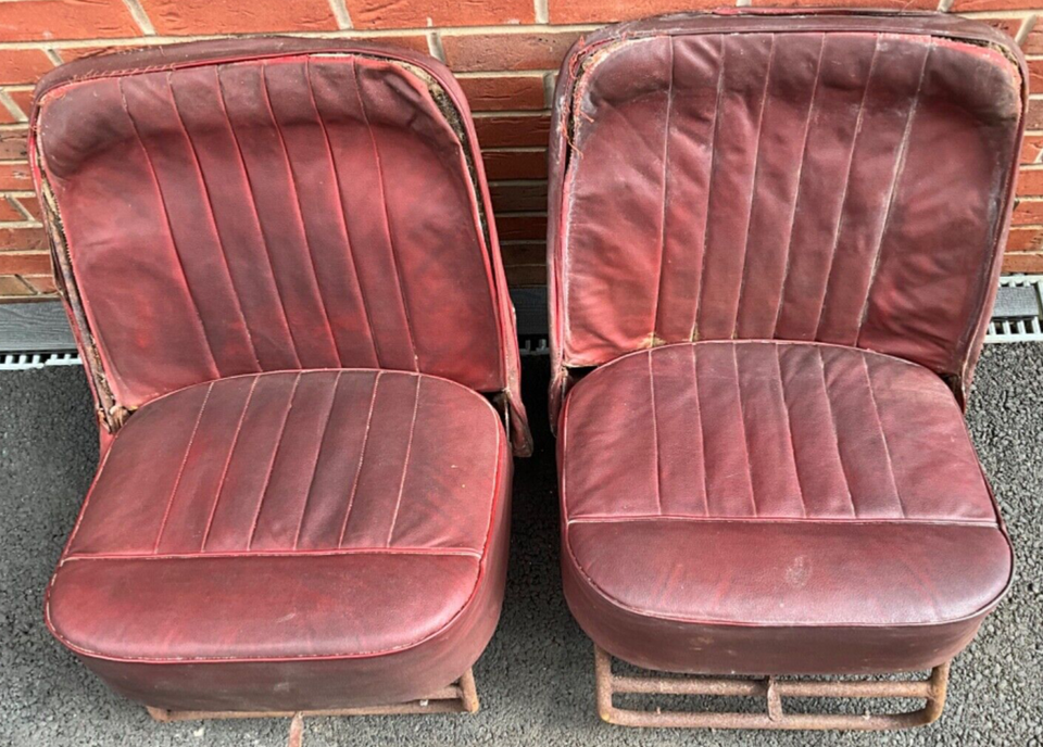 A PAIR OF EARLY MORRIS MINOR MM FRONT FOLDING SEATS RED | eBay UK
