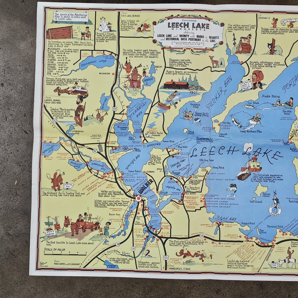 1940 Leech Lake Map Frank Antoncich Minnesota | United States | Vintage ...
