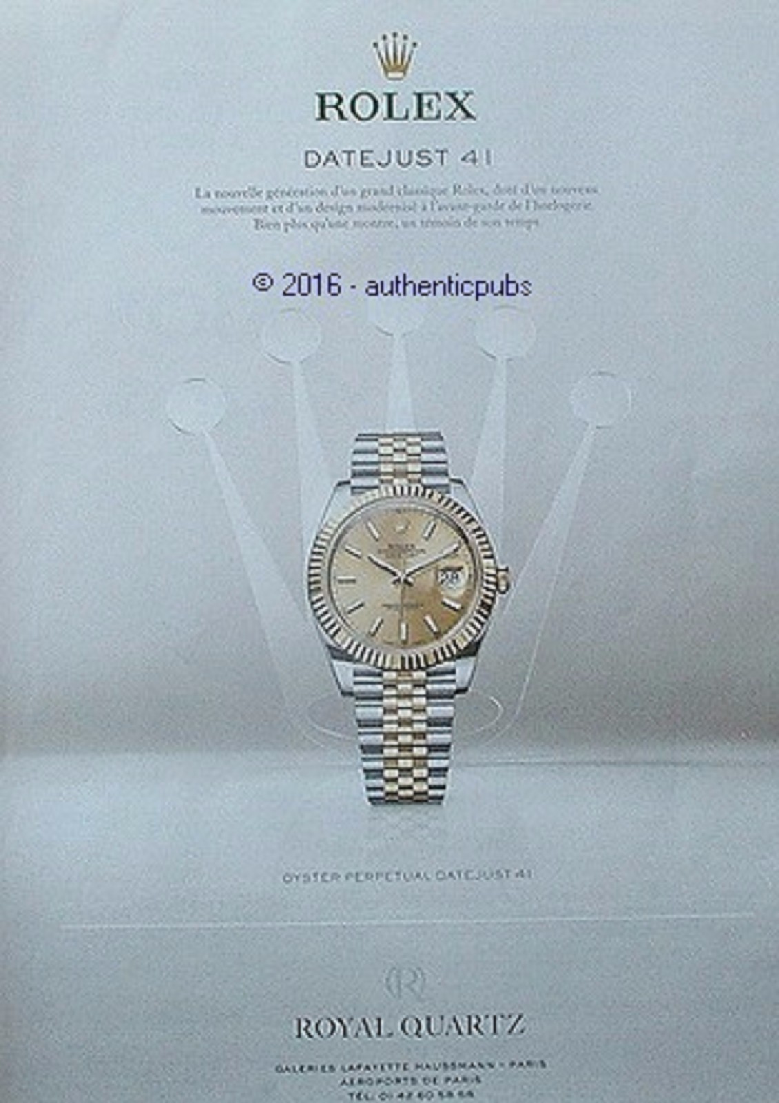 PUBLICITE ROLEX MONTRE OYSTER PERPETUAL DATAJUST 41 DE 2016 FRENCH AD ...